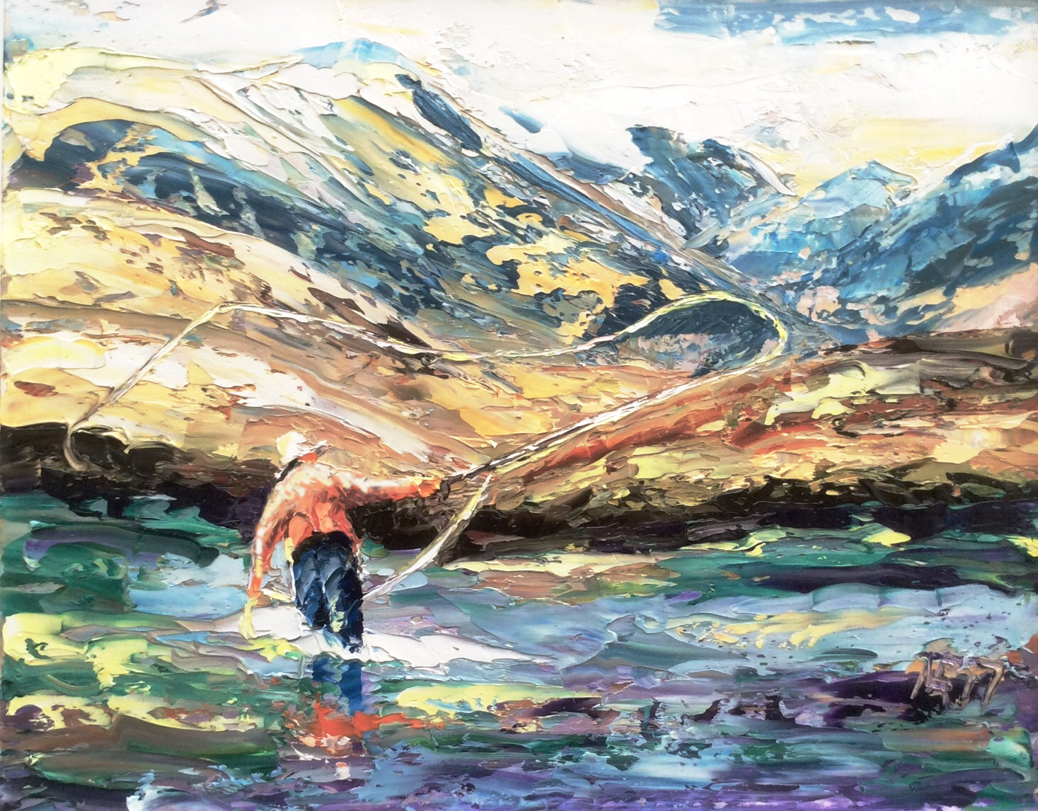 A Fly Fisherman Casting his line in a Scottish Highland river, called A ...